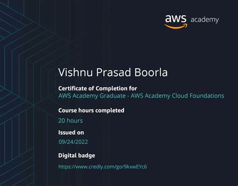 View My Cloud Foundations Certificate From Aws Academy Vishnu Prasad Boorla