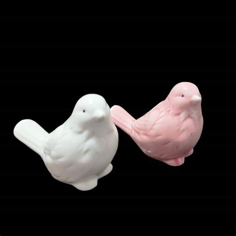 Ceramică Set 2 Pasări Mici 5 Cm Alb Roz • Ambalaje And Accesorii Florale