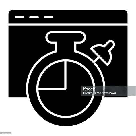 연결 속도 창 단색 아이콘입니다 스톱워치가 있는 웹 브라우저 페이지입니다 월드 와이드 웹 벡터 디자인 개념 글리프 스타일 픽토그램 흰색 사용 및 앱 Eps 10 개선에 대한