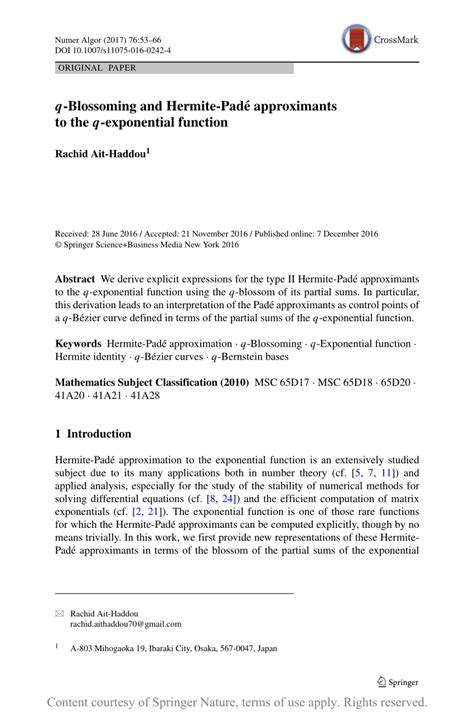 Q Blossoming And Hermite Padé Approximants To The Q Exponential Function Request Pdf