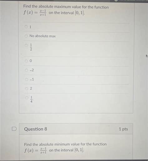 Solved Find The Absolute Maximum Value For The Function