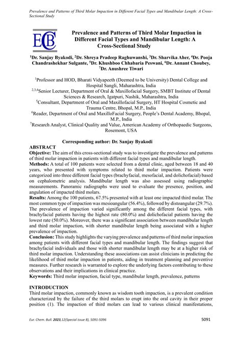 Pdf Prevalence And Patterns Of Third Molar Impaction In Different Facial Types And Mandibular