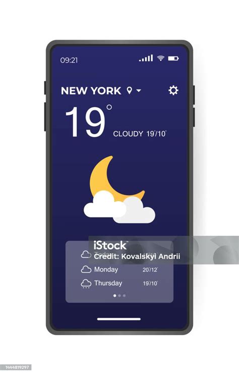 모바일 날씨 앱 인터페이스 디자인 일기 예보 모바일 앱을위한 Gui 요소 현실적인 전화 온도 기상 조건 사용자 인터페이스 생성기
