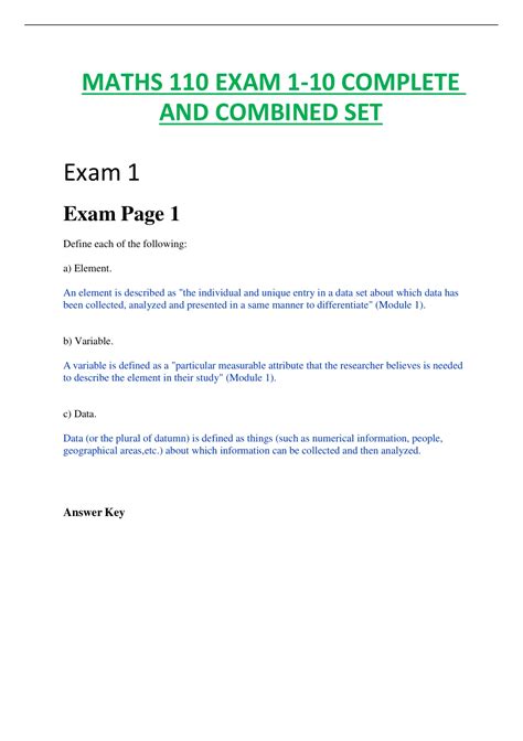 Portage Learning Maths 110 Exams 1 10 Complete Set Combined Solved And