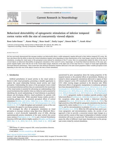 Pdf Behavioral Detectability Of Optogenetic Stimulation Of Inferior Temporal Cortex Varies