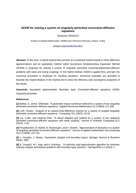 Pdf Scem For Solving A System Of Singularly Perturbed Convection