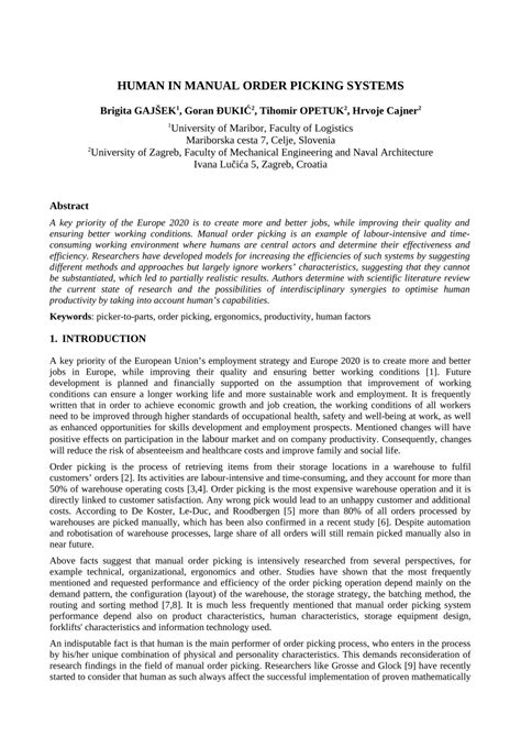 Pdf Human In Manual Order Picking Systems