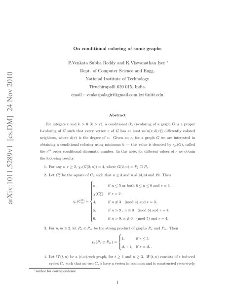 Pdf On Conditional Coloring Of Some Graphs