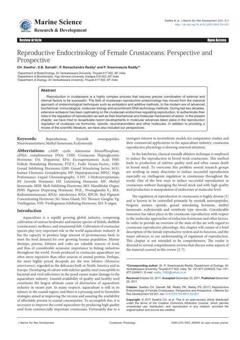 Pdf Reproductive Endocrinology Of Female Crustaceans Perspective Andprospective