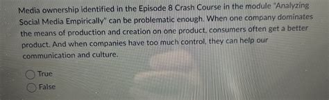 Solved Media Ownership Identified In The Episode 8 Crash Chegg