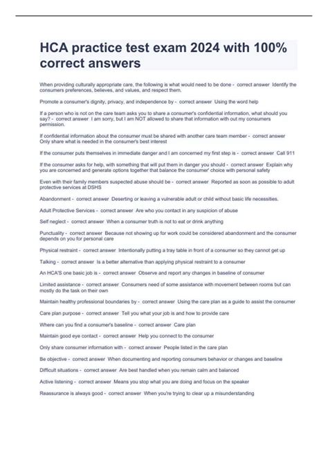 HCA Practice Test Exam 2024 With 100 Correct Answers HCA Stuvia US