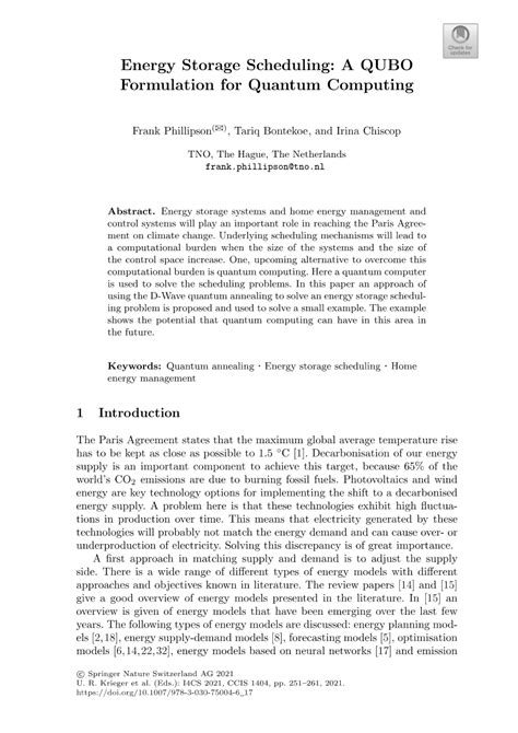 Pdf Energy Storage Scheduling A Qubo Formulation For Quantum Computing
