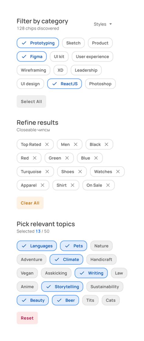 Chips Selection For Filters Ui Design In Figma By Roman Kamushken For