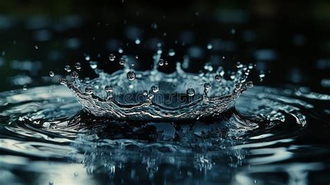 A Stunning Slow Motion Close Up Capturing A Single Raindrop S Impact On A Reflective Surface