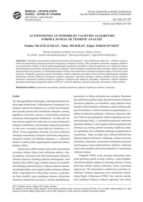 Pdf Formulation And Theoretical Analysis Of The Control Algorithm Of The Autonomous Vehicle