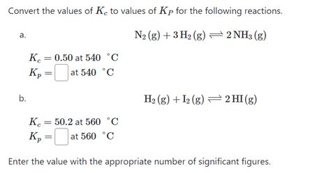 convert the values of kc to values of kp for the