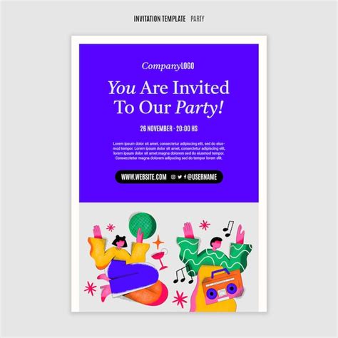 Premium Psd Hand Drawn Retro Party Invitation