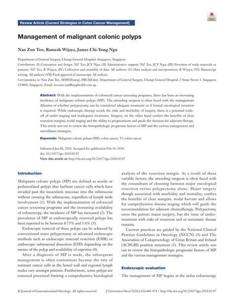 Pdf Management Of Malignant Colonic Polyps