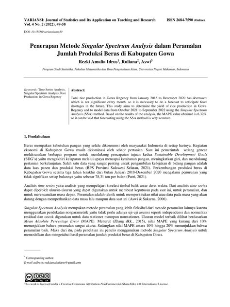 Pdf Penerapan Metode Singular Spectrum Analysis Dalam Peramalan