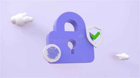 3d Render Cybersecurity Concept Purple Padlock On A Light Background With Clouds 3d Biometric