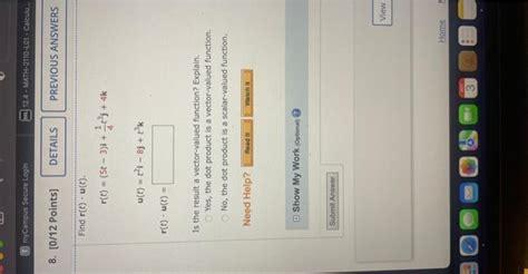 Solved R T U T R T ⋅u T 5t−3 I 41t3j 4k T2i−8j T3k Is The