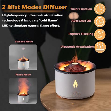 Volcano Humidifier Essential Oil Diffuser Flame 2 Mist Aromatherapy Diffuser Ultrasonic Air At