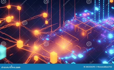 a close up of a blockchain network with interconnected blocks and data fields stock illustration