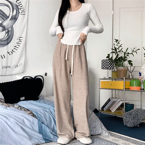 데일리베이직4col 초코 도톰 부클 테리 와이드 밴딩 팬츠 트레이닝팬츠 겨울바지 겨울팬츠 인생핏 겨울코디 캐주얼 일자와이드 체형커버 에이블리