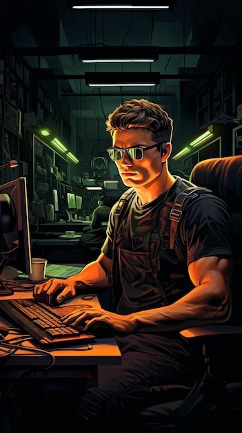 Premium Photo Bthe Hacker Is Sitting In Front Of The Computer And