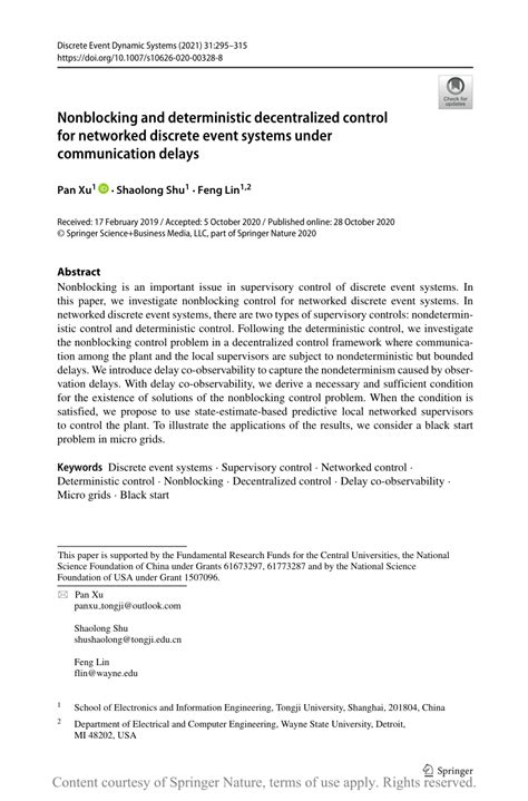 Nonblocking And Deterministic Decentralized Control For Networked