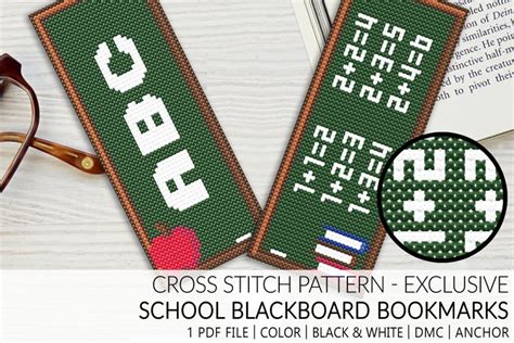 school blackboard 2 bookmarks cross stitch pattern