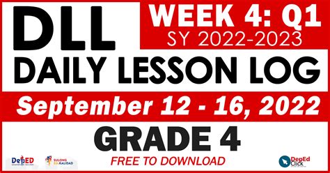 Grade 4 Daily Lesson Log Quarter 1 Week 4 Sept 12 16 2022 Free Download Deped Click