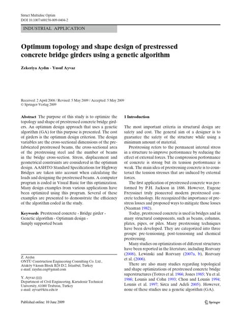Optimum Topology And Shape Design Of Prestressed Pdf Mathematical Optimization Beam