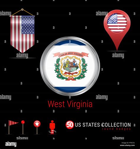Round Chrome Vector Badge With West Virginia Us State Flag Pennant