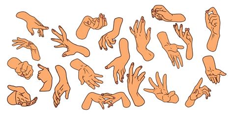 배경에 여성의 손의 다양한 제스처 다른 상황에서 손의 벡터 평면 그림 인포 그래픽 웹 인터넷 프리젠 테이션 소책자를위한 벡터 디자인 요소 0명에 대한 스톡 벡터 아트 및