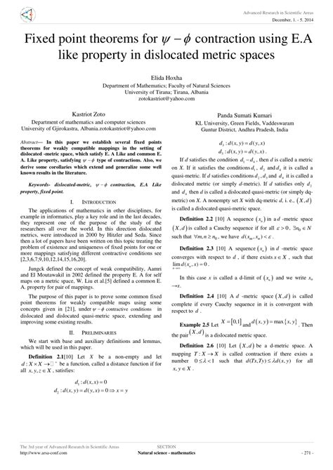 Pdf Fixed Point Theorems For Phi Contraction Using Ea Like Property In Dislocated Metric Spaces