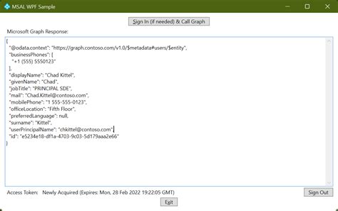 Windows Presentation Foundation WPF App That Makes A Request To The Graph API After Signing In