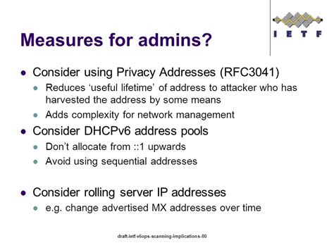 Draft Ietf V Ops Scanning Implications IPv Implications For Network Scanning Tim Chown