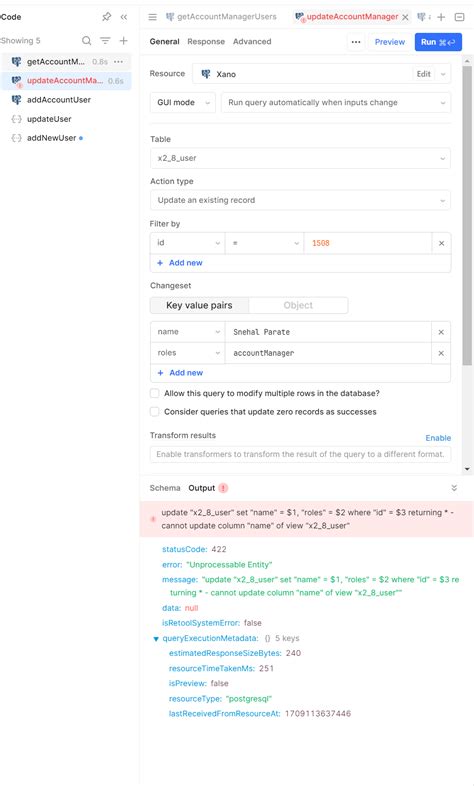 how can i get xano to retool via postgresql and perform crud 💬 app