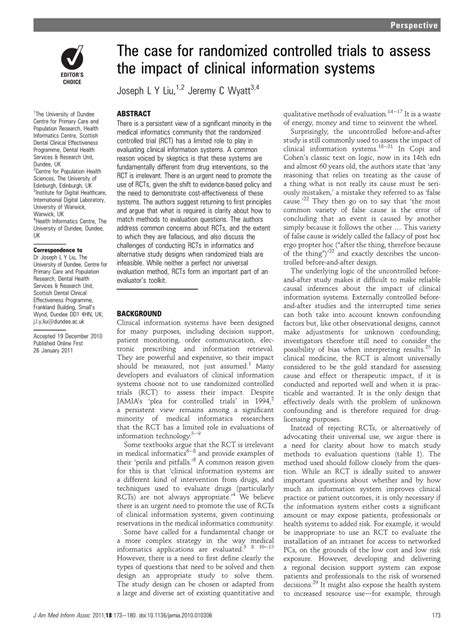 Pdf The Case For Randomized Controlled Trials To Assess The Impact Of Clinical Information Systems