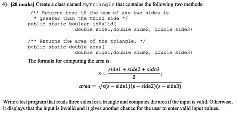 Solved 4 20 Marks Create A Class Named MyTriangle That Chegg