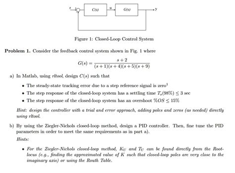 solved figure 1 closed loop control system problem 1 consider the feedback control system