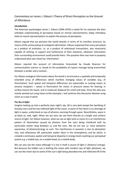Pdf Commentary On James J Gibsons Theory Of Direct Perception As