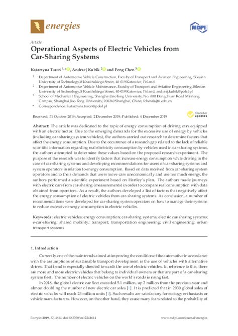 Pdf Operational Aspects Of Electric Vehicles From Car Sharing Systems