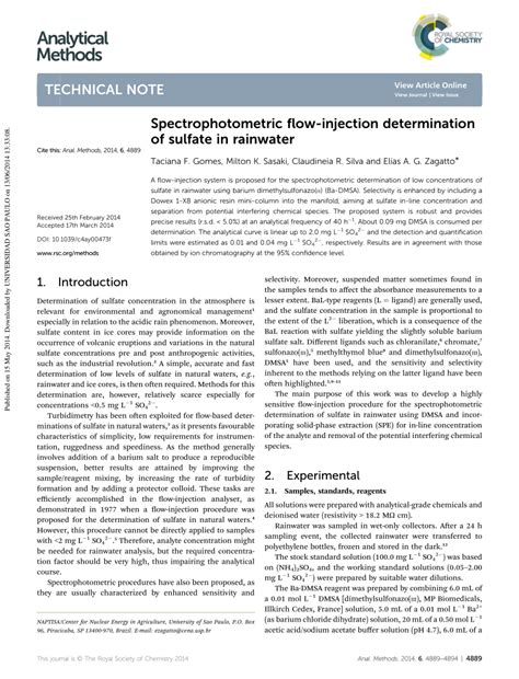 Pdf Spectrophotometric Flow Injection Determination Of Sulfate In Rainwater