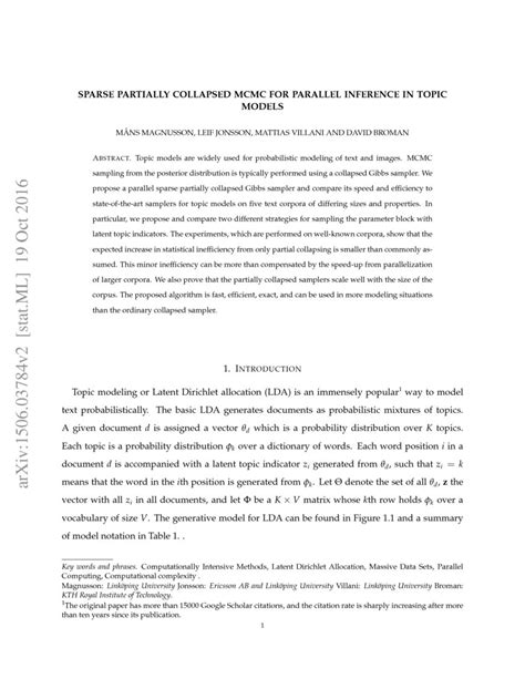 Sparse Partially Collapsed Mcmc For Parallel Inference In Topic Models