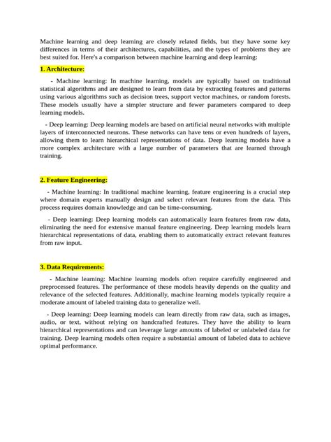 1 Comparison Of Ml Vs Dl 18 07 2024 Pdf Deep Learning Machine