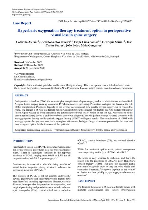 Pdf Hyperbaric Oxygenation Therapy Treatment Option In Perioperative