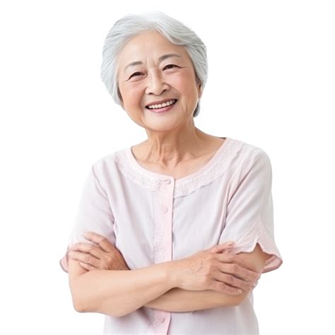 Happy Asian Old Woman Isolated PNG