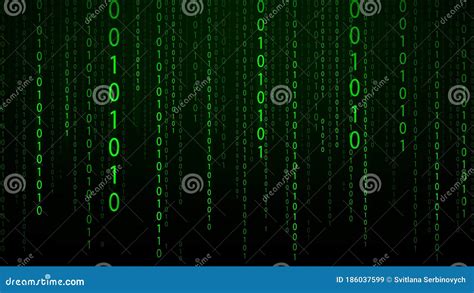 Abstract Green Futuristic Cyberspace With Stream Of Binary Code Matrix Background With Digits
